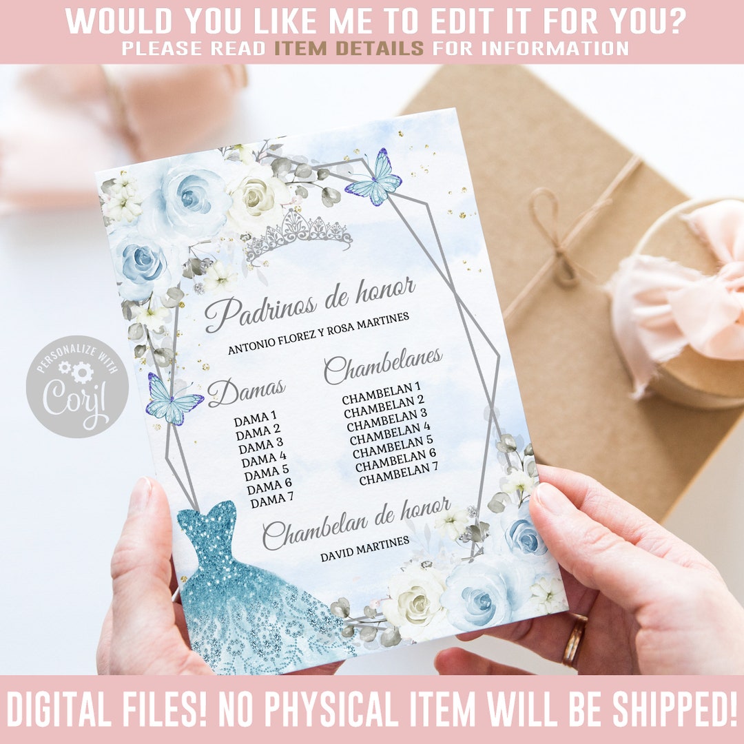 EDITABLE Lista De Padrinos, List of Godparents, Baby Blue Flowers ...