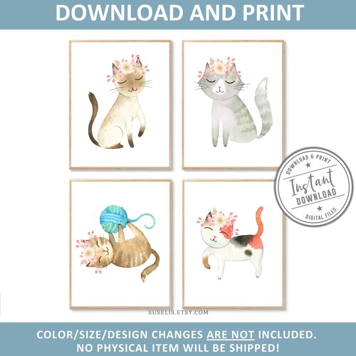 Printable Cat Print Animal Nursery Sign Watercolor Kitten - Etsy