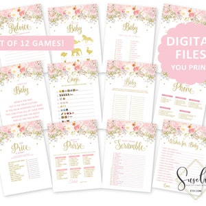 Printable Baby Shower Game Bundle, Set of 12 Games, Blush Pink ...