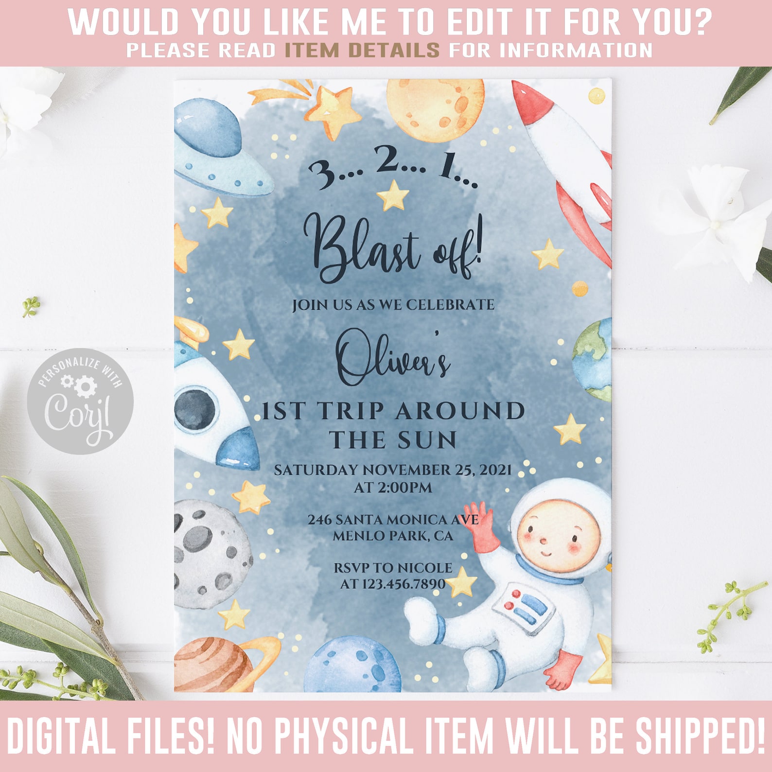 EDITABLE Outer Space Birthday Invitation Corjl Template | Etsy