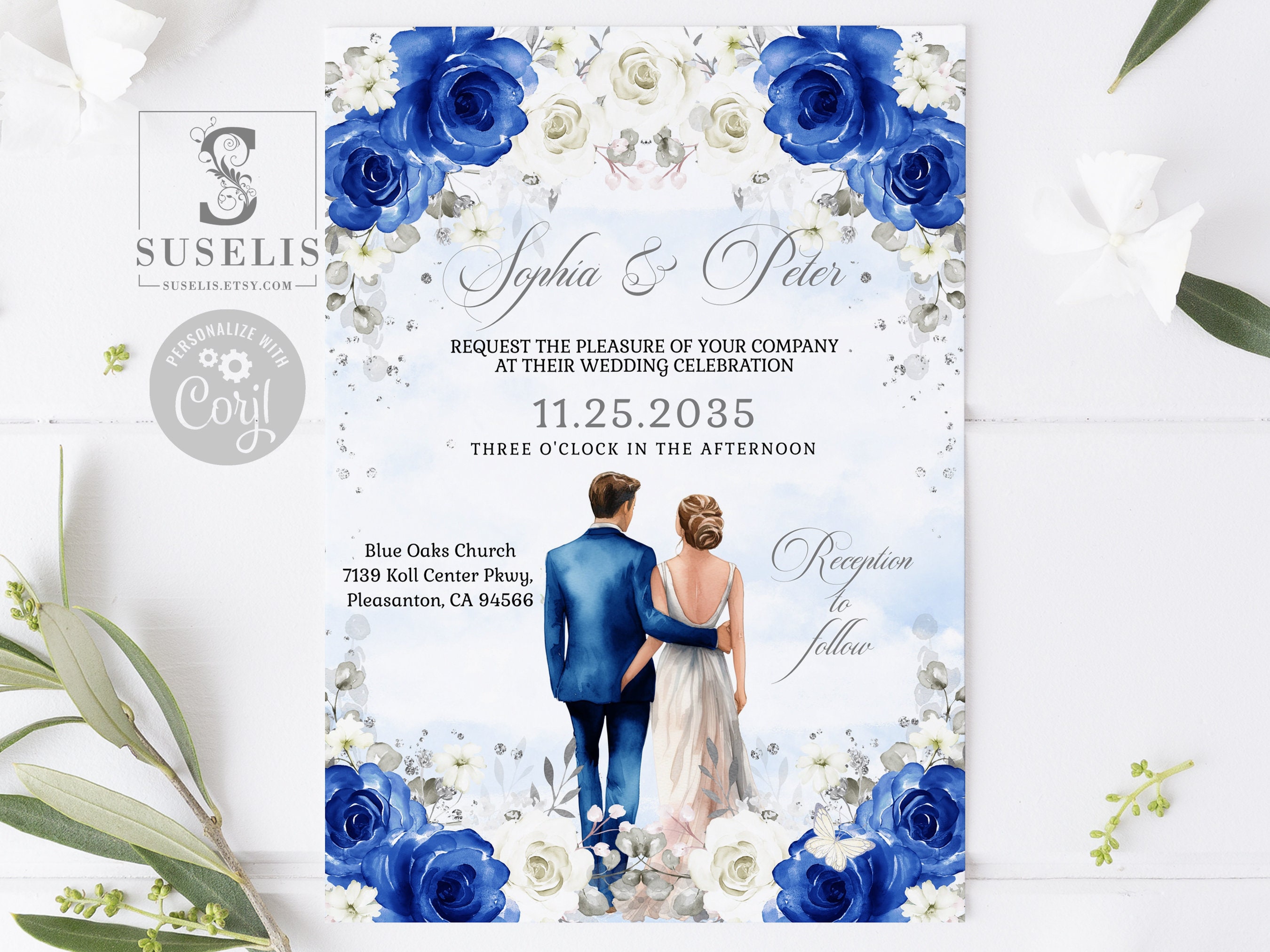 Royal Blue And White Wedding Invitation Cards Navy Blue Wedding