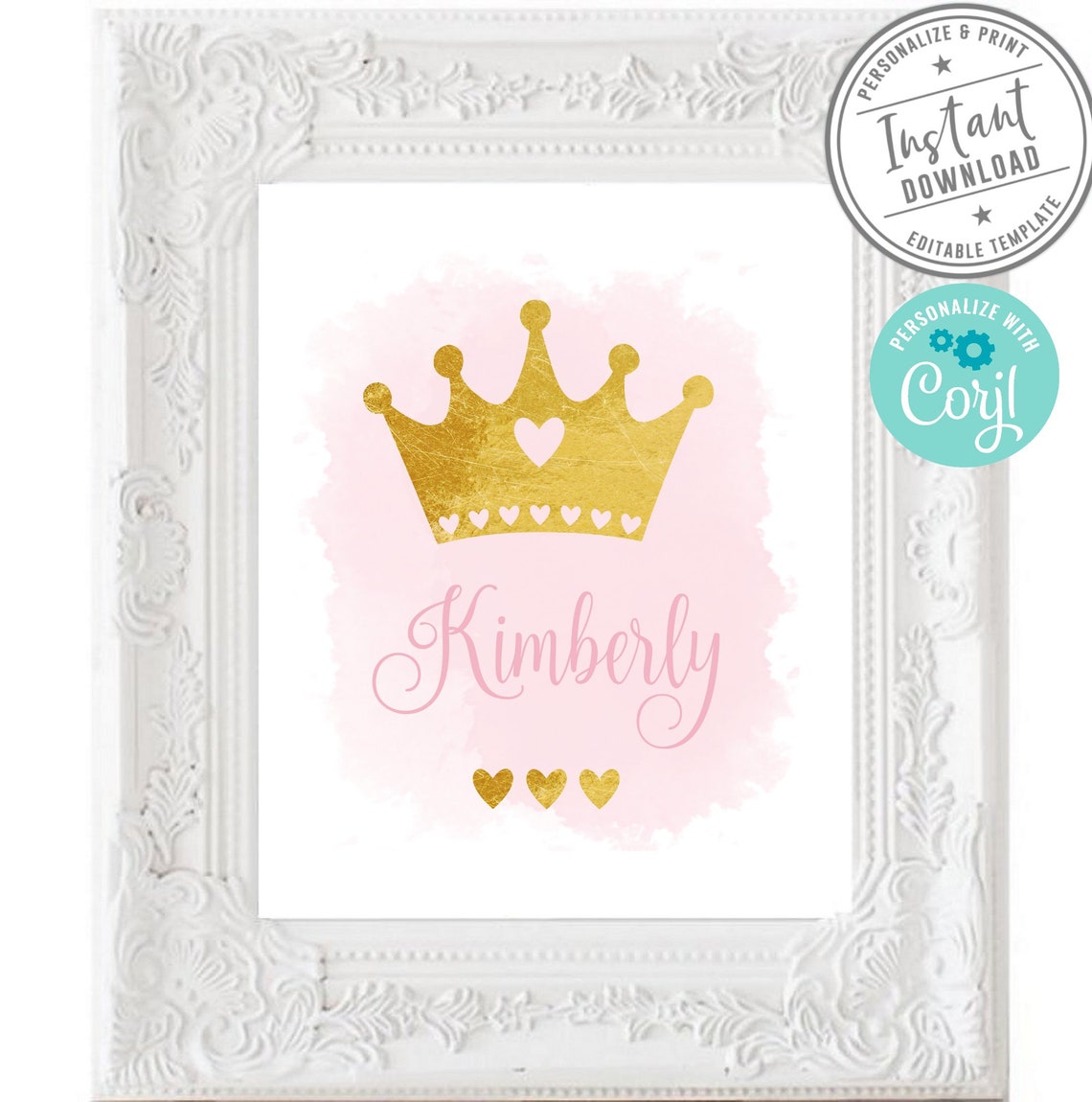 Editable Princess Name Printable Corjl Template Gold Crown - Etsy