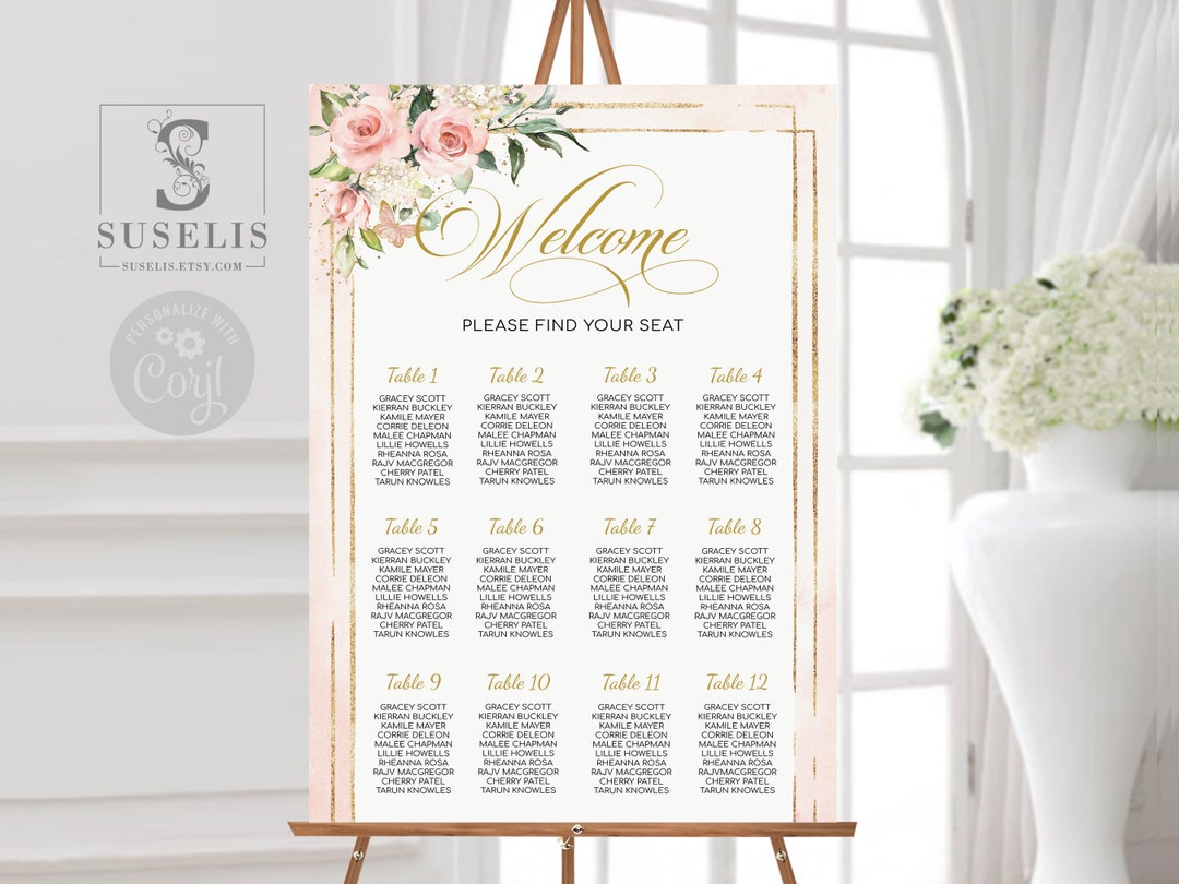 EDITABLE Seating Chart Template Table Plan Watercolor Blush - Etsy