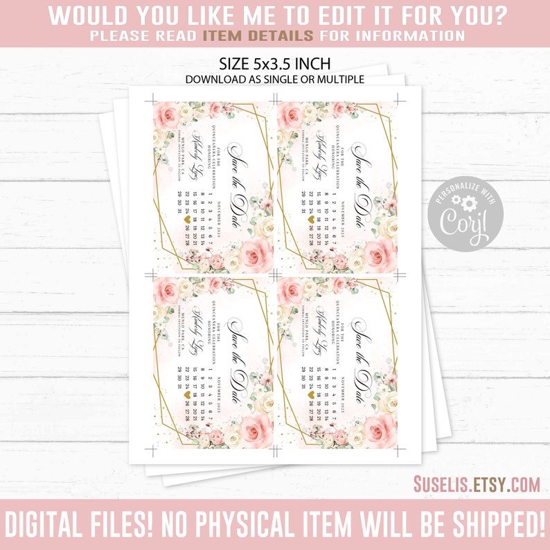 Editable Save the Date Card Template Calendar Quinceañera - Etsy