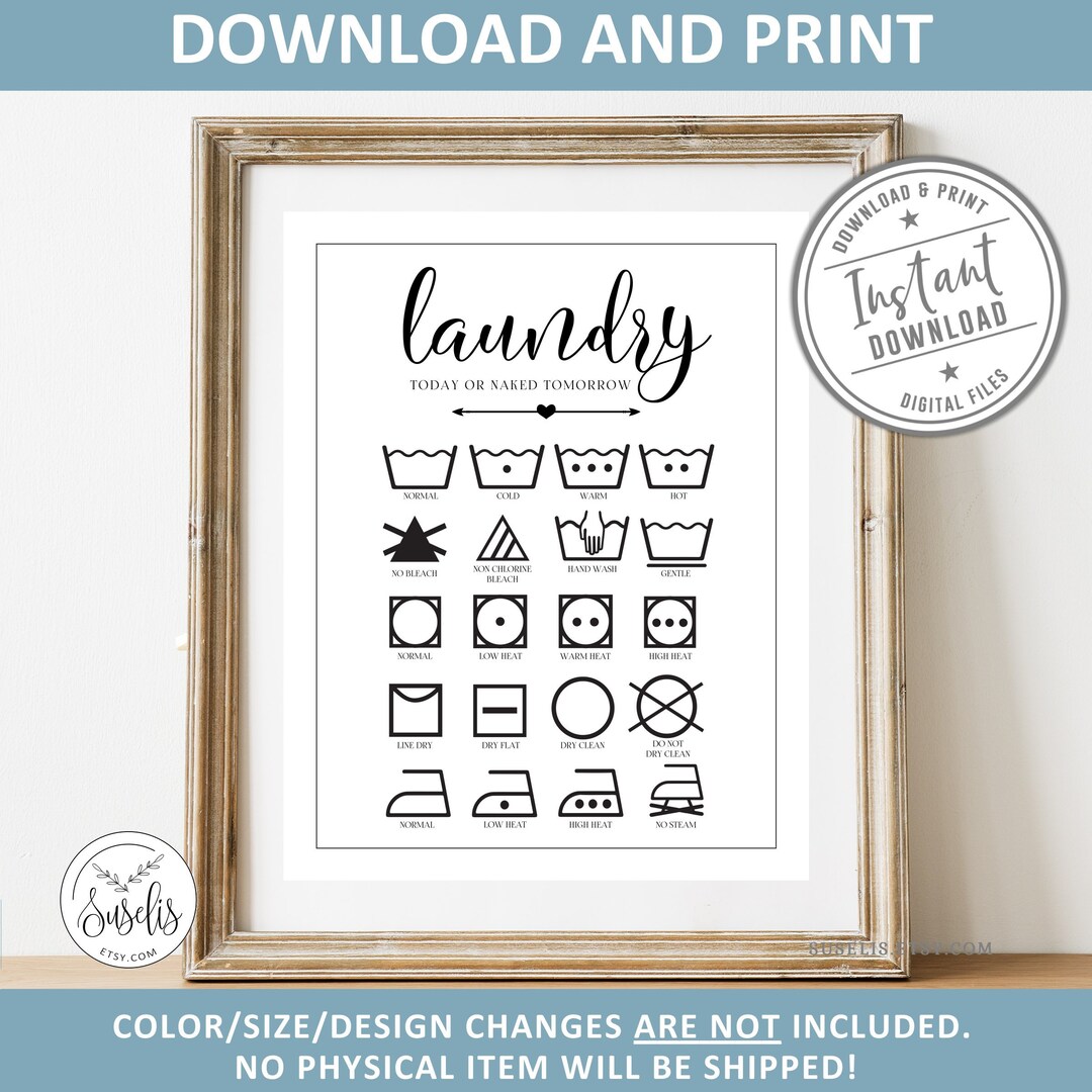 Printable, Laundry Guide, Wash Symbols Print, Clothes Care Sign ...
