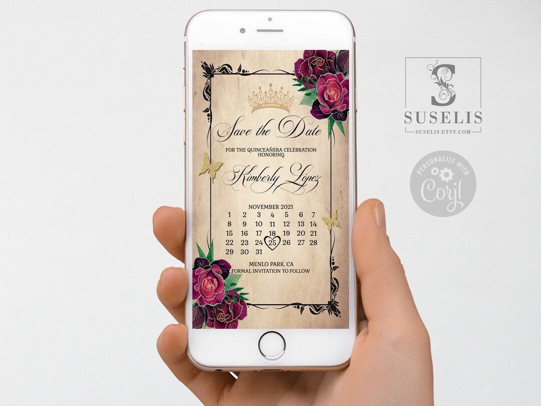 Editable Save the Date Evite Calendar Template, Text Invite, Burgundy ...