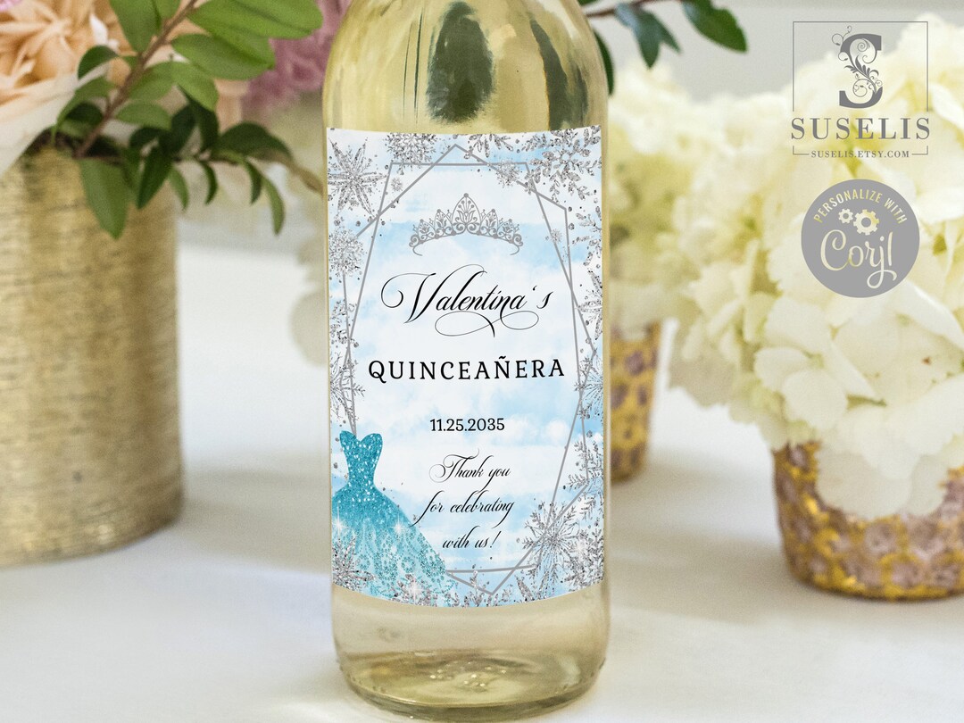 EDITABLE TEMPLATE Wine Bottle Labels, Winter Wonderland, Baby Blue ...