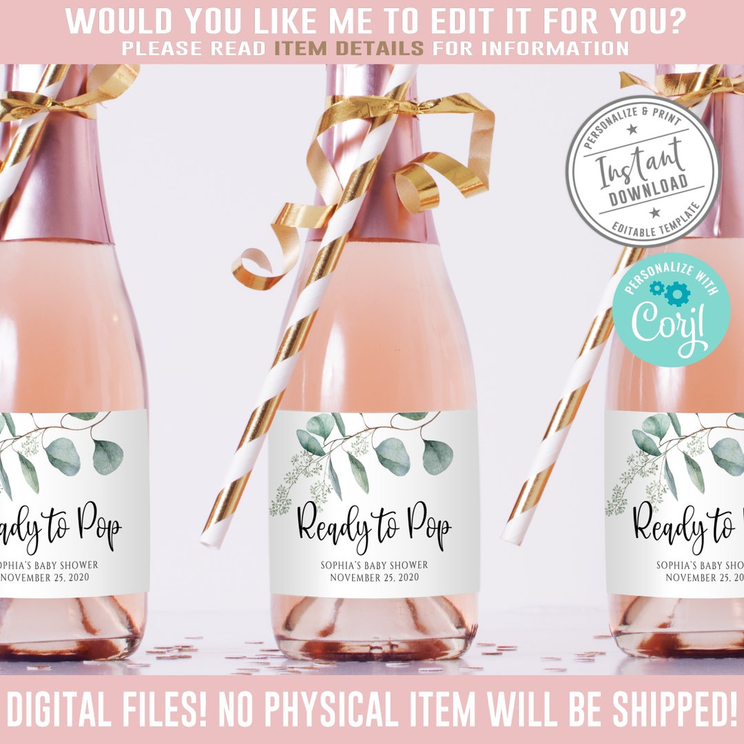 EDITABLE Ready to Pop Mini Wine or Champagne Bottle Labels, Corjl ...