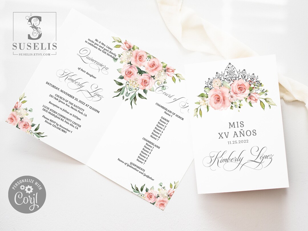 EDITABLE Bi-fold Quinceanera Program Template, Court of Honor, Blush ...