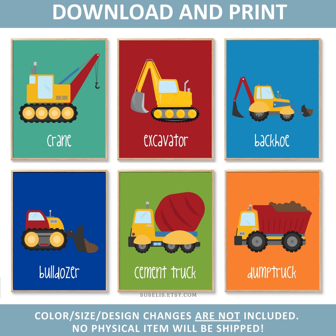 Printable Construction Nursery Prints, Set of 6 Signs, Trucks Prints ...