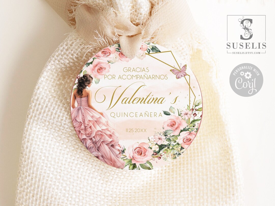 Editable Template Quinceanera Tag, Thank You, Blush Pink Gift Tag, Mis ...