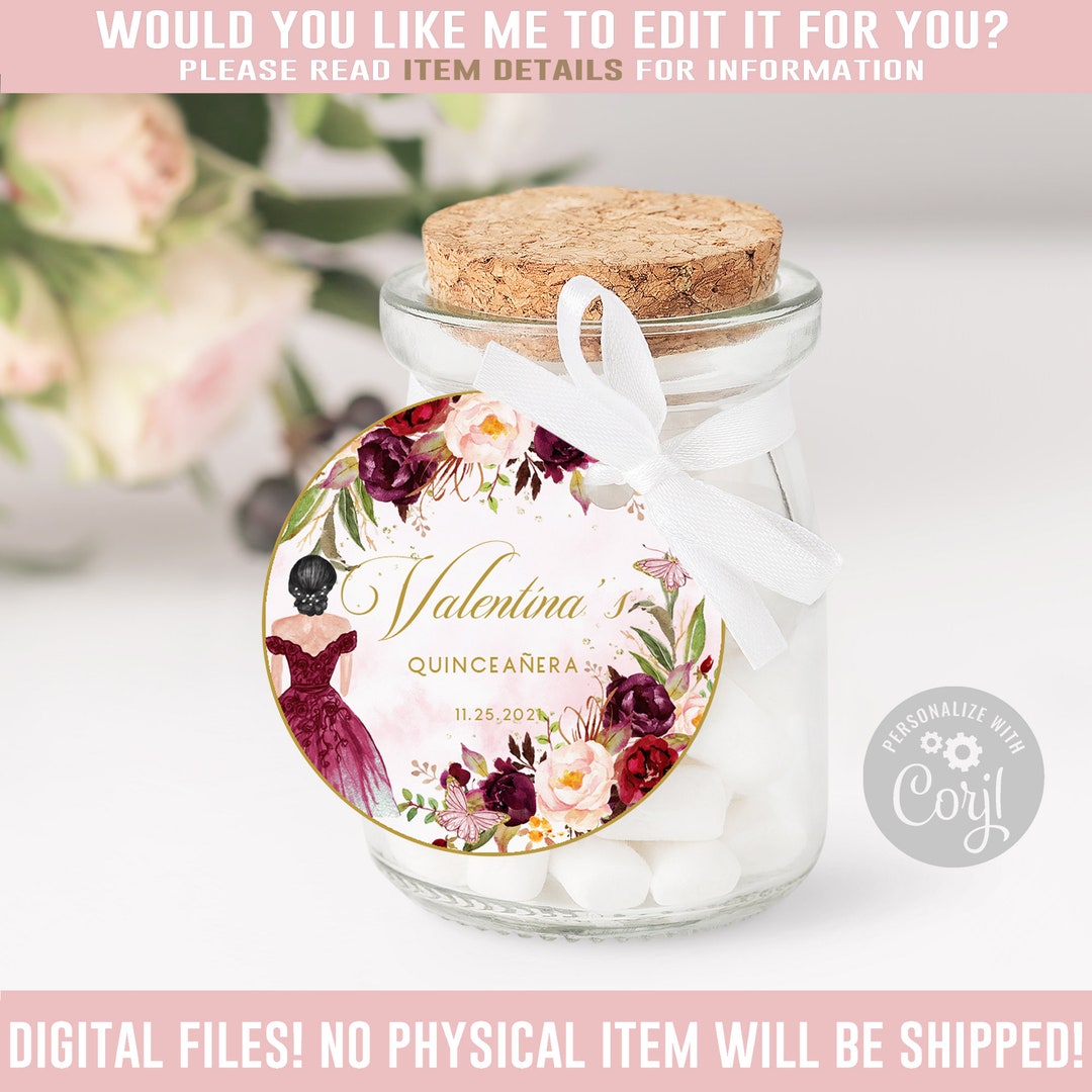Editable Quinceanera Favor Tag, Burgundy Gift Tag, Mis Quince Anos ...