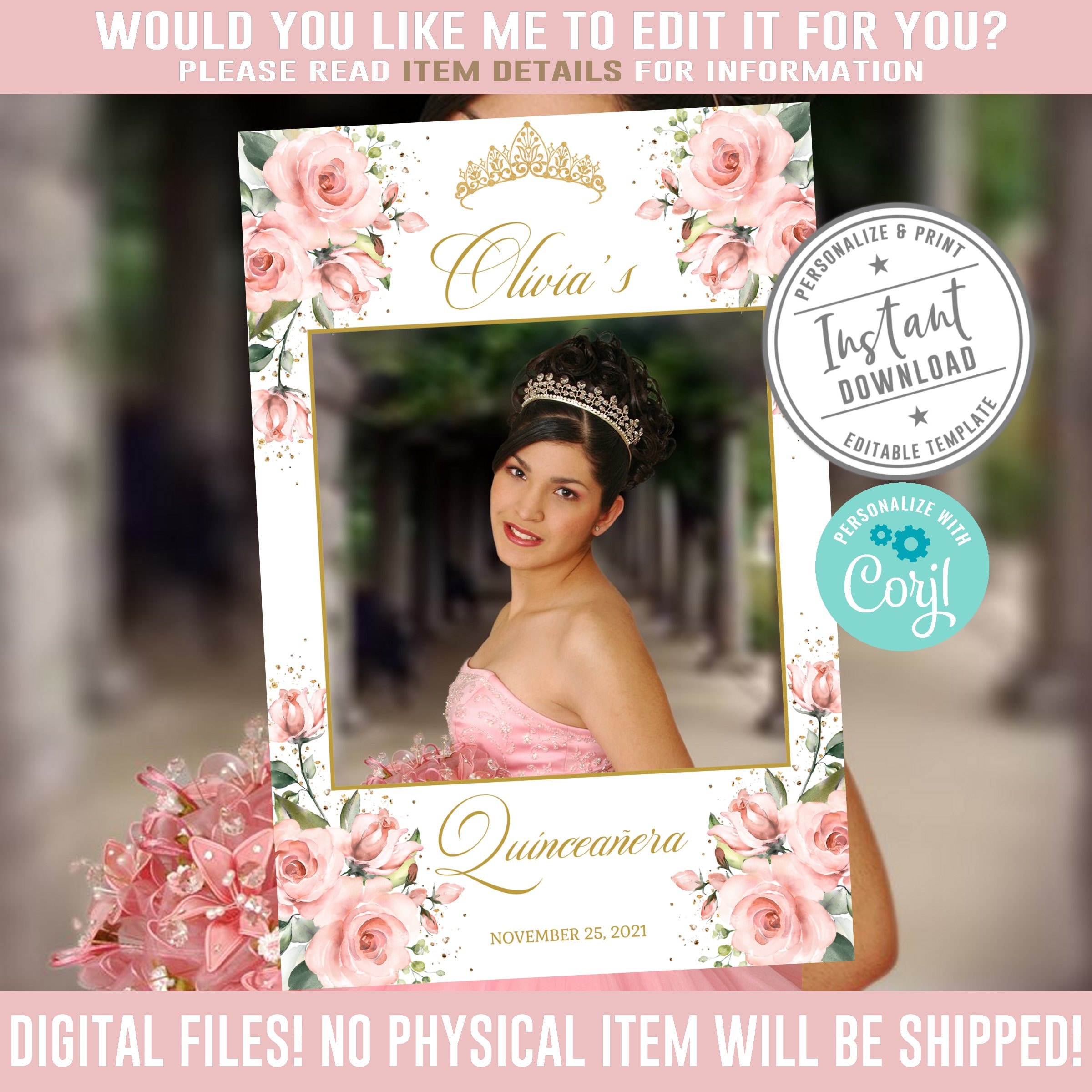 EDITABLE Quinceanera Photo Booth Frame Selfie Frame Pink - Etsy.de