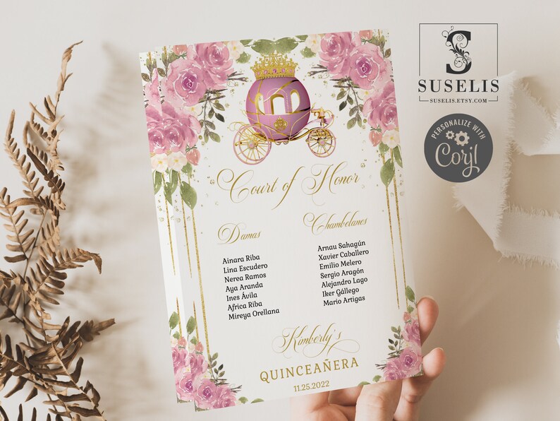EDITABLE Bi-fold Quinceanera Program Princess Pink Gold - Etsy