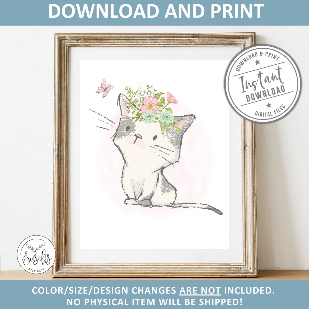 Printable Nursery Cat Print, Animal Nursery Prints, Nursery Sign ...