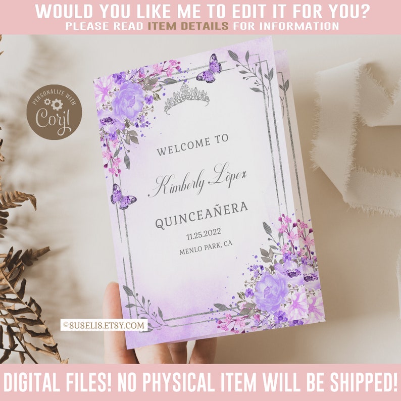 EDITABLE Bi-fold Quinceanera Program Purple Silver Floral - Etsy