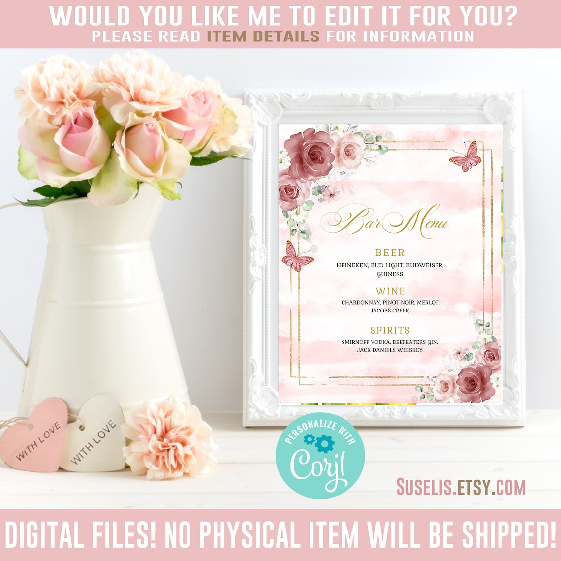 EDITABLE Quinceanera Bar Menu Sign Drinks Corjl Template - Etsy