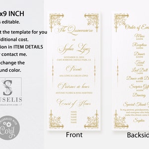 EDITABLE Program Template, Gold Ornaments, Swirls, Quinceañera, Sweet ...
