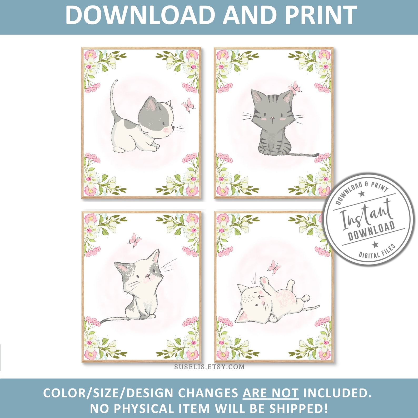 Printable Nursery Cat Prints Set of 4 Animal Signs | Etsy
