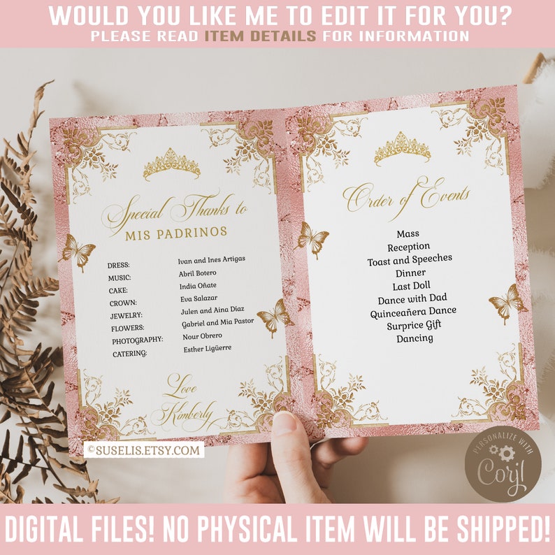 EDITABLE Bi-fold Quinceanera Program Rose Gold Floral - Etsy