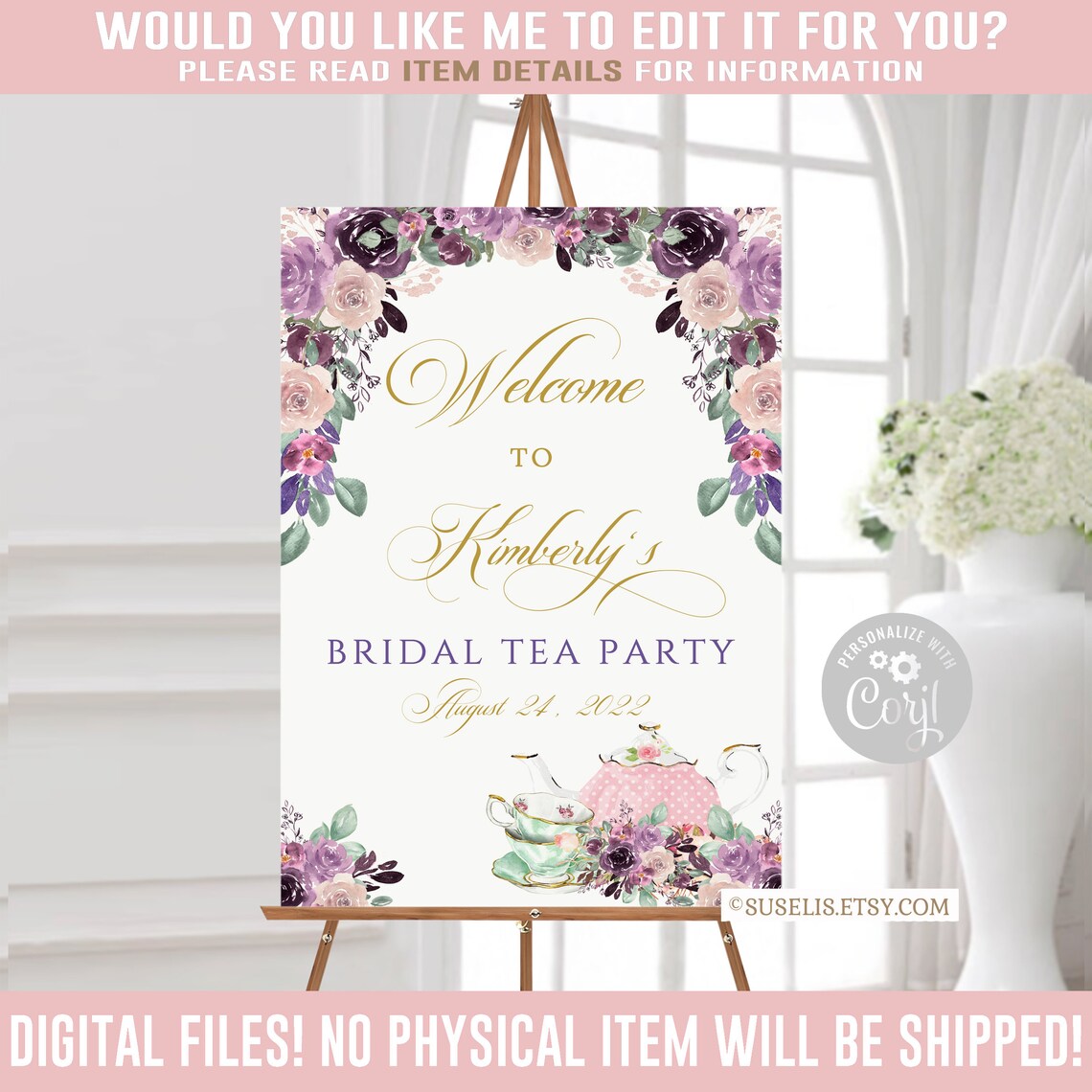 Editable Welcome to Tea Party Bridal Shower Sign Corjl - Etsy