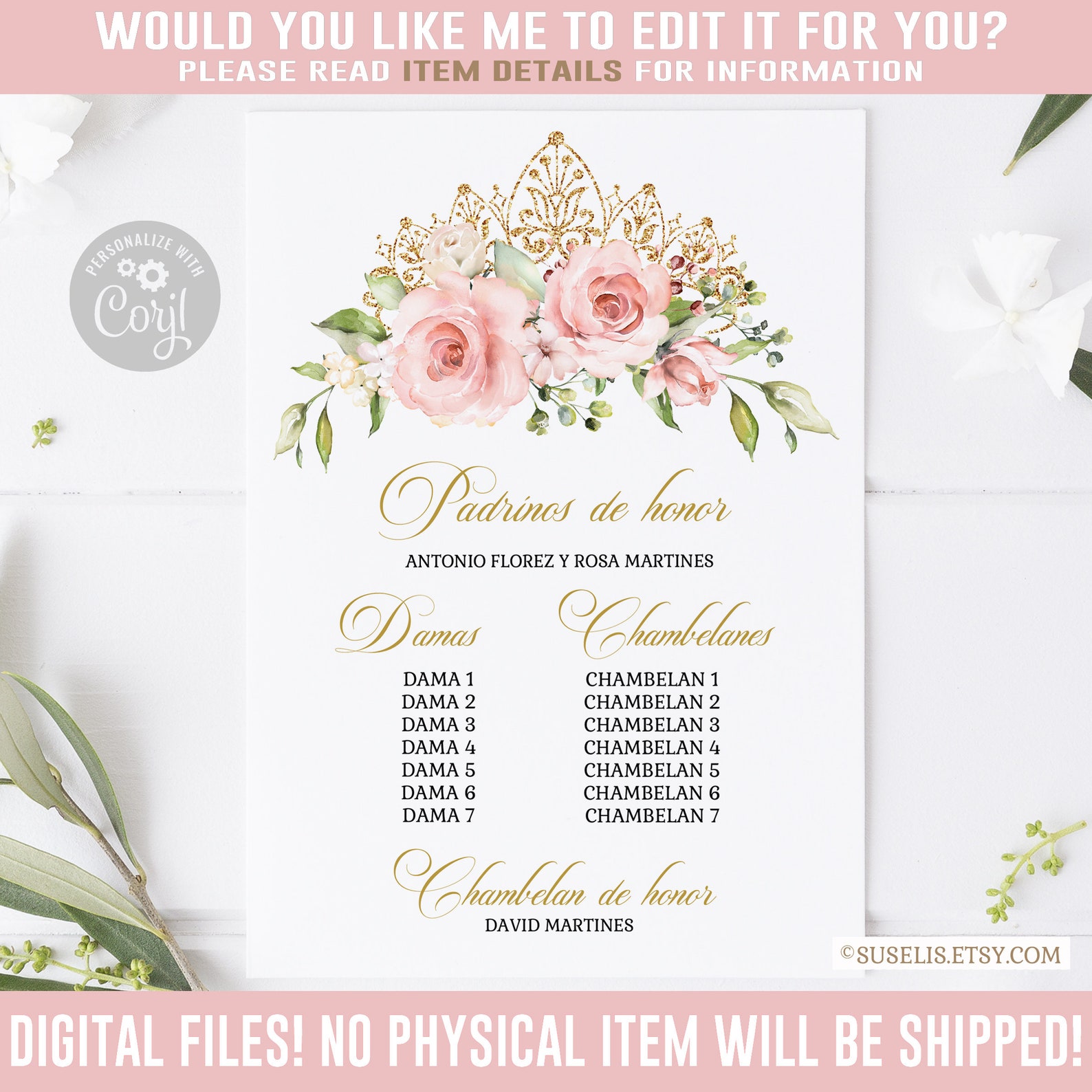 EDITABLE Lista De Padrinos Template, List of Godparents, Blush Pink ...