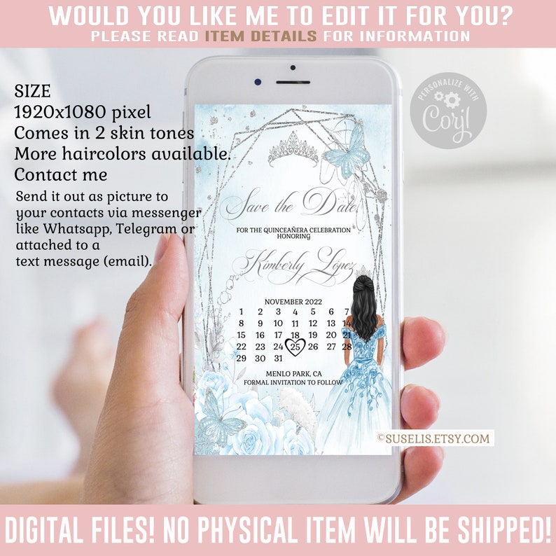 Editable Save the Date Evite Text Invite Blue Flowers - Etsy