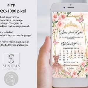 Editable Calendar Save the Date Evite Template, Blush Pink Flowers ...