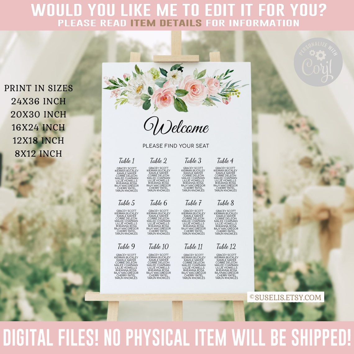 EDITABLE Seating Chart Corjl Template Instant Download - Etsy