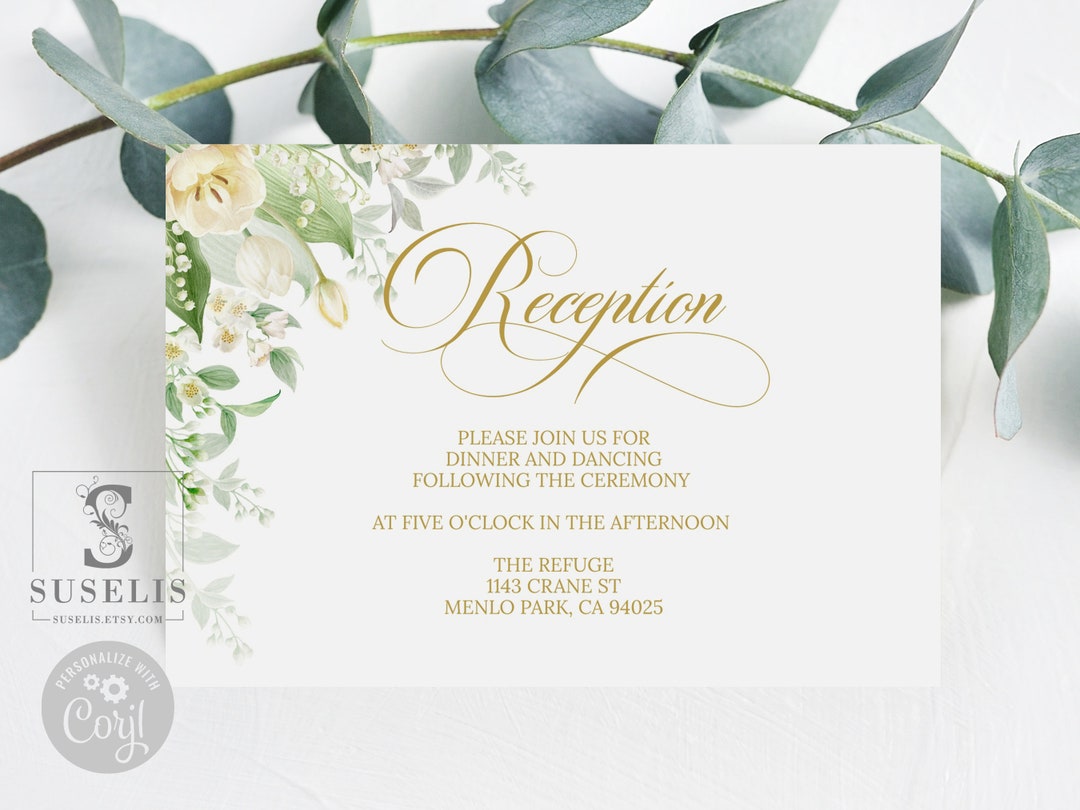 Editable Reception Card Template, , White Green Spring Floral, Insert ...