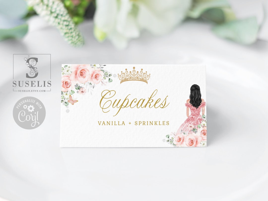 Editable Buffet Card, Food Labels, Blush Pink Floral, Food Card ...