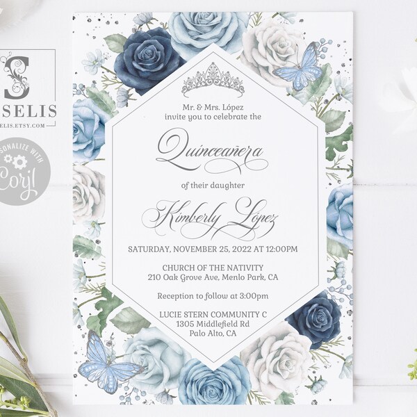 Quinceanera Blue Invitation - Etsy