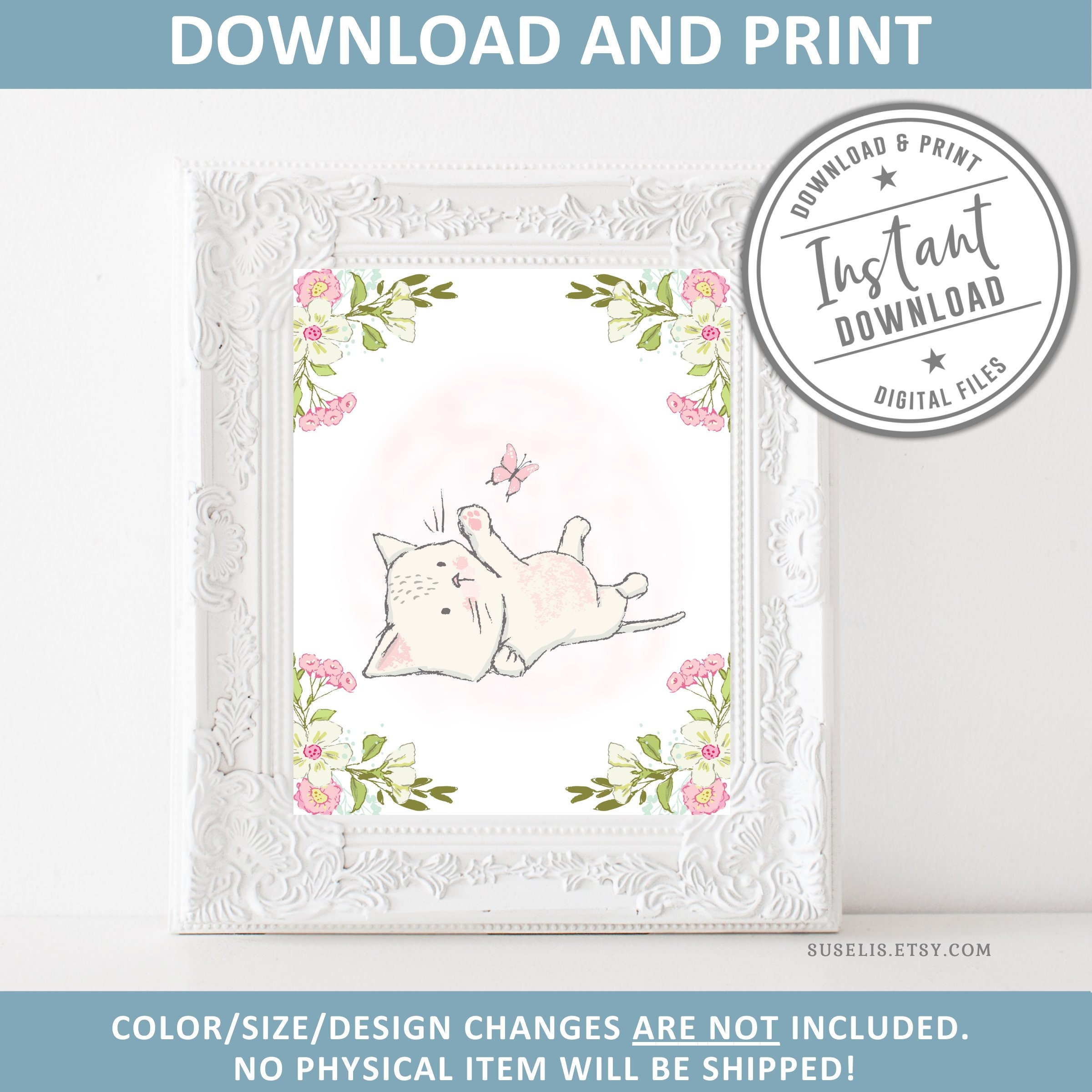 Printable Nursery Cat Prints Set of 4 Animal Signs | Etsy