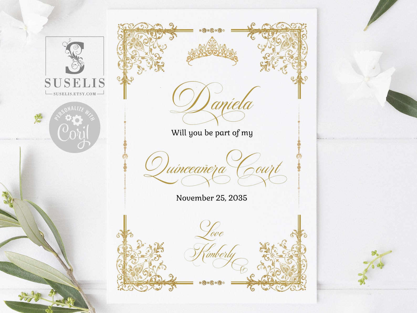 EDITABLE TEMPLATE Quinceanera Court Proposal, White Gold, Mis Quince ...