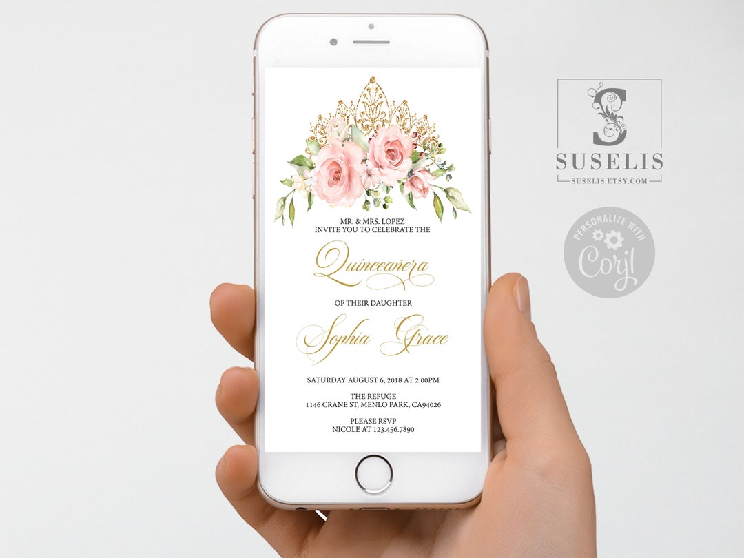 EDITABLE Evite Invitation Template Quinceanera, Blush Pink Flowers ...