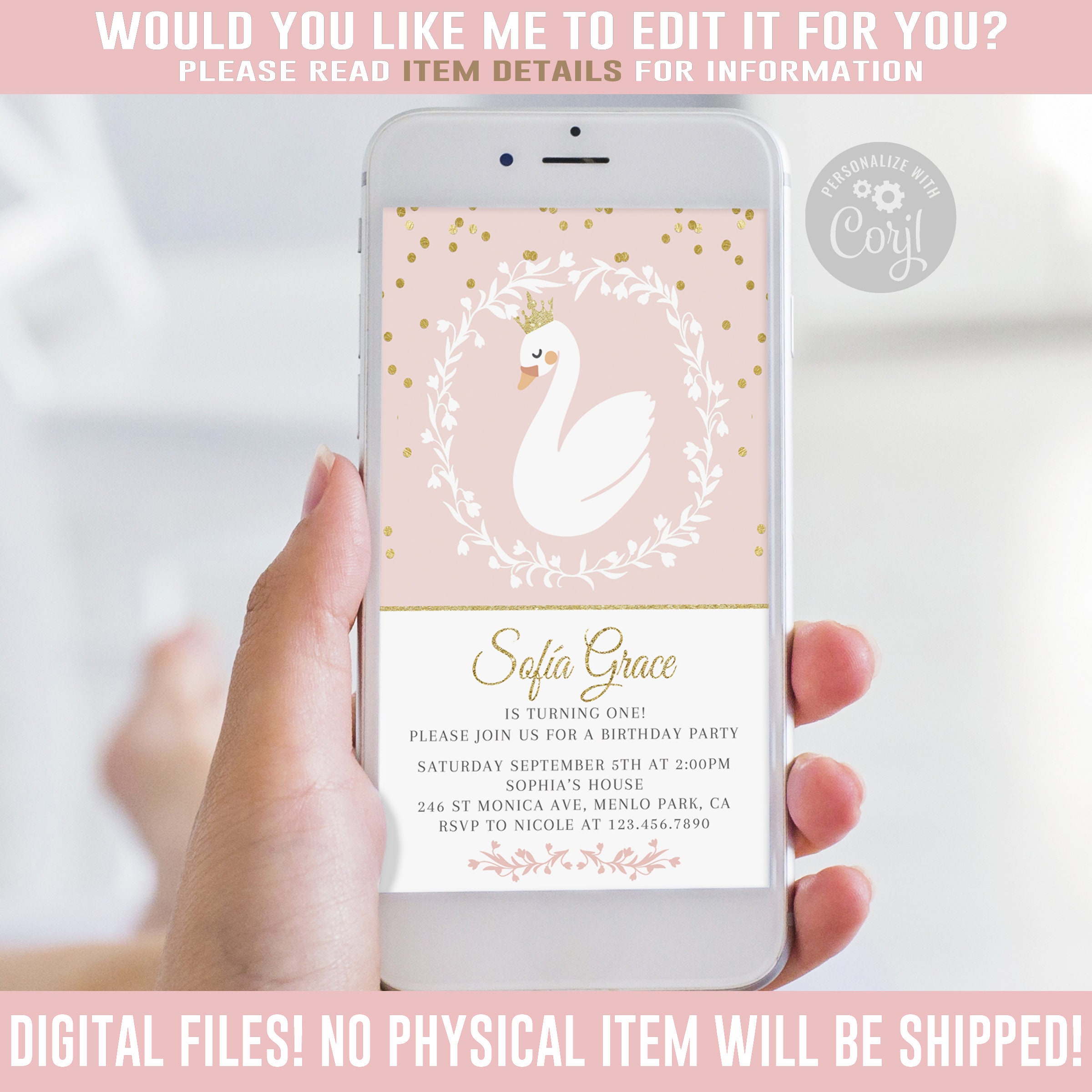 EDITABLE Evite Birthday Invitation Corjl Template Princess | Etsy