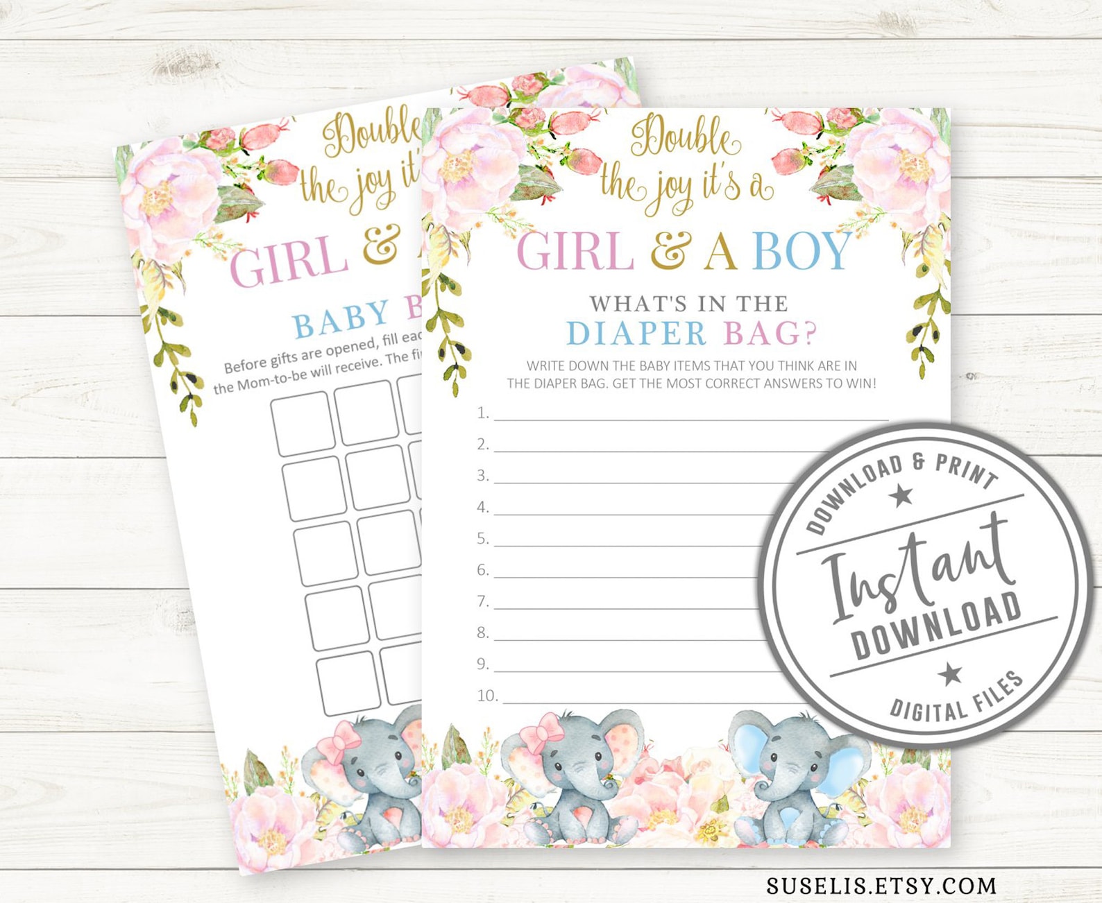 Printable Twins Baby Shower Game Bundle 8 Games Baby Girl | Etsy