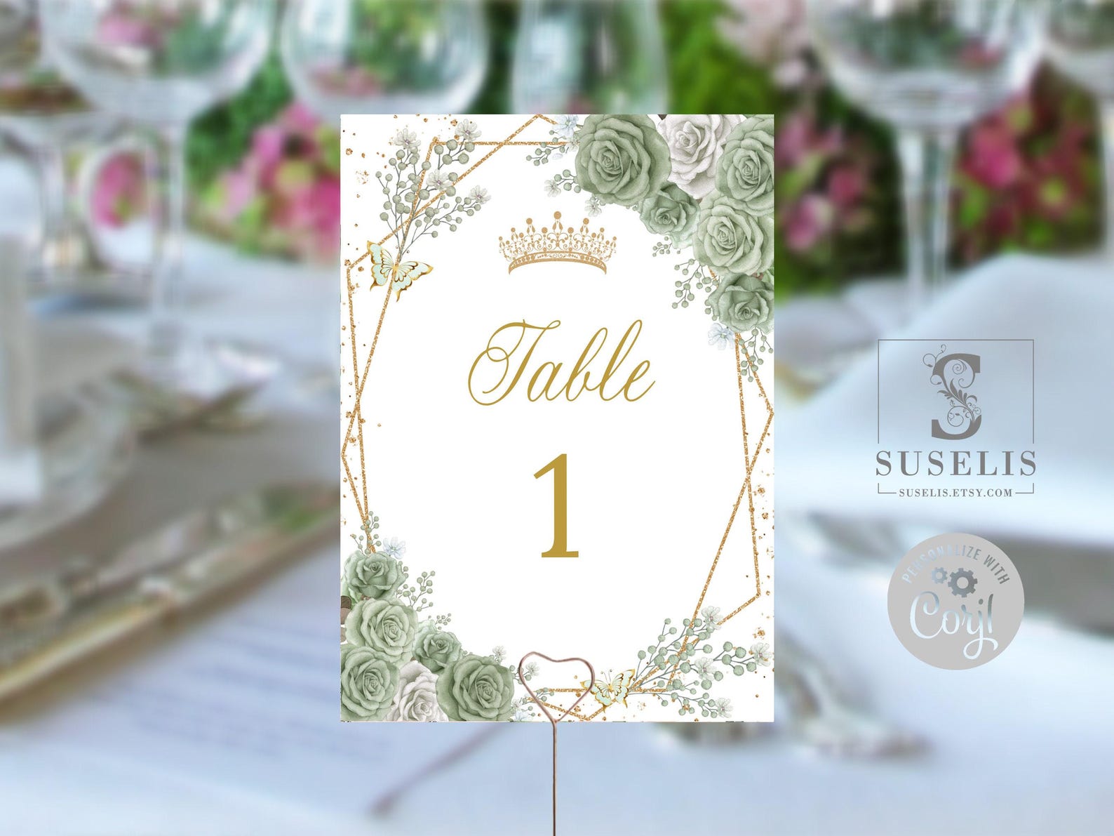 EDITABLE Template Table Numbers, Quinceanera, Sage Green Flowers ...