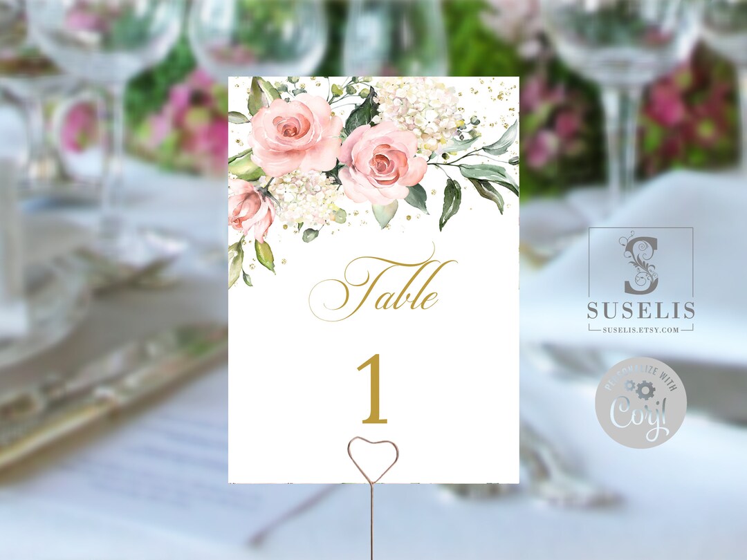 EDITABLE Table Numbers Template, Blush Flowers, Quinceanera, Mis Quince ...