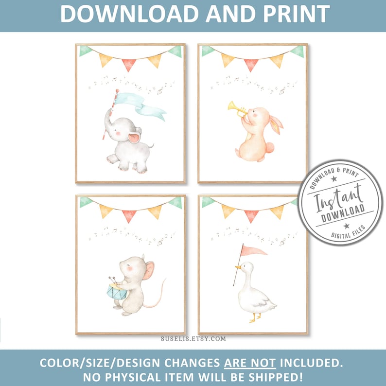 Printable Little Parade Animals set of 4 prints Neutral | Etsy