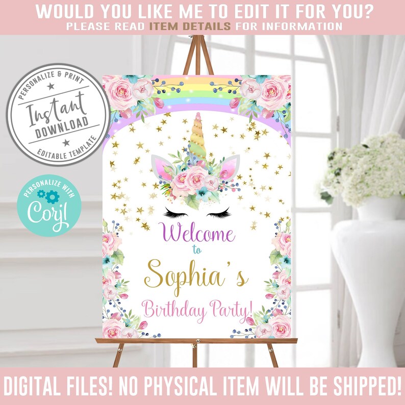 EDITABLE Welcome Sign Birthday Party Door Sign Corjl | Etsy