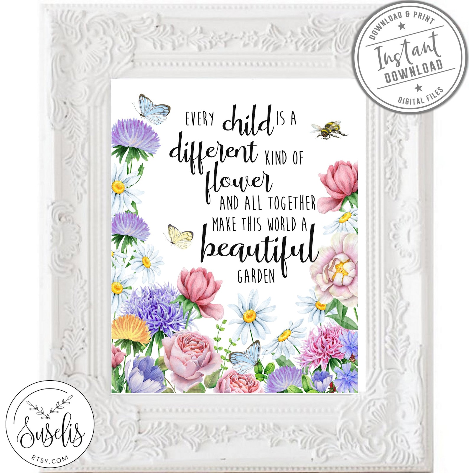Printable, Every Child is a Different Kind of Flower Sign, Watercolor ...