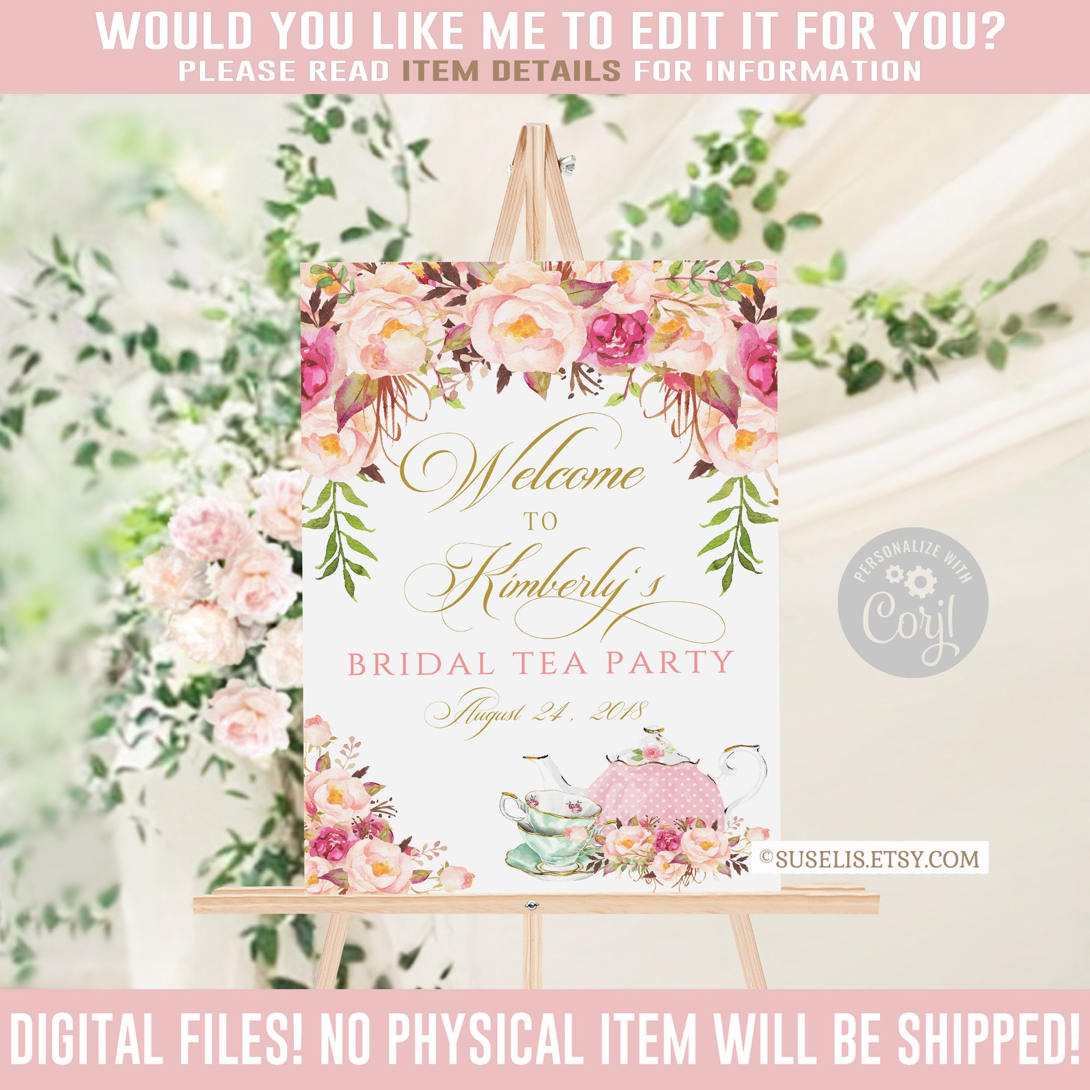 Editable Welcome to Tea Party Bridal Shower Sign Corjl - Etsy