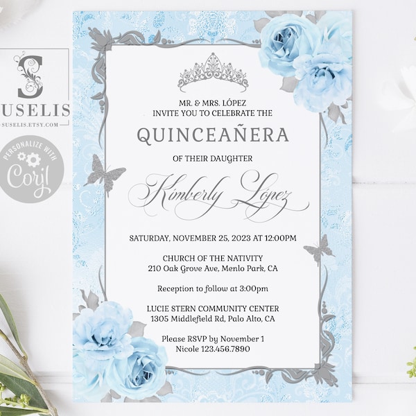 Blue Butterfly Quinceanera Invitation - Etsy