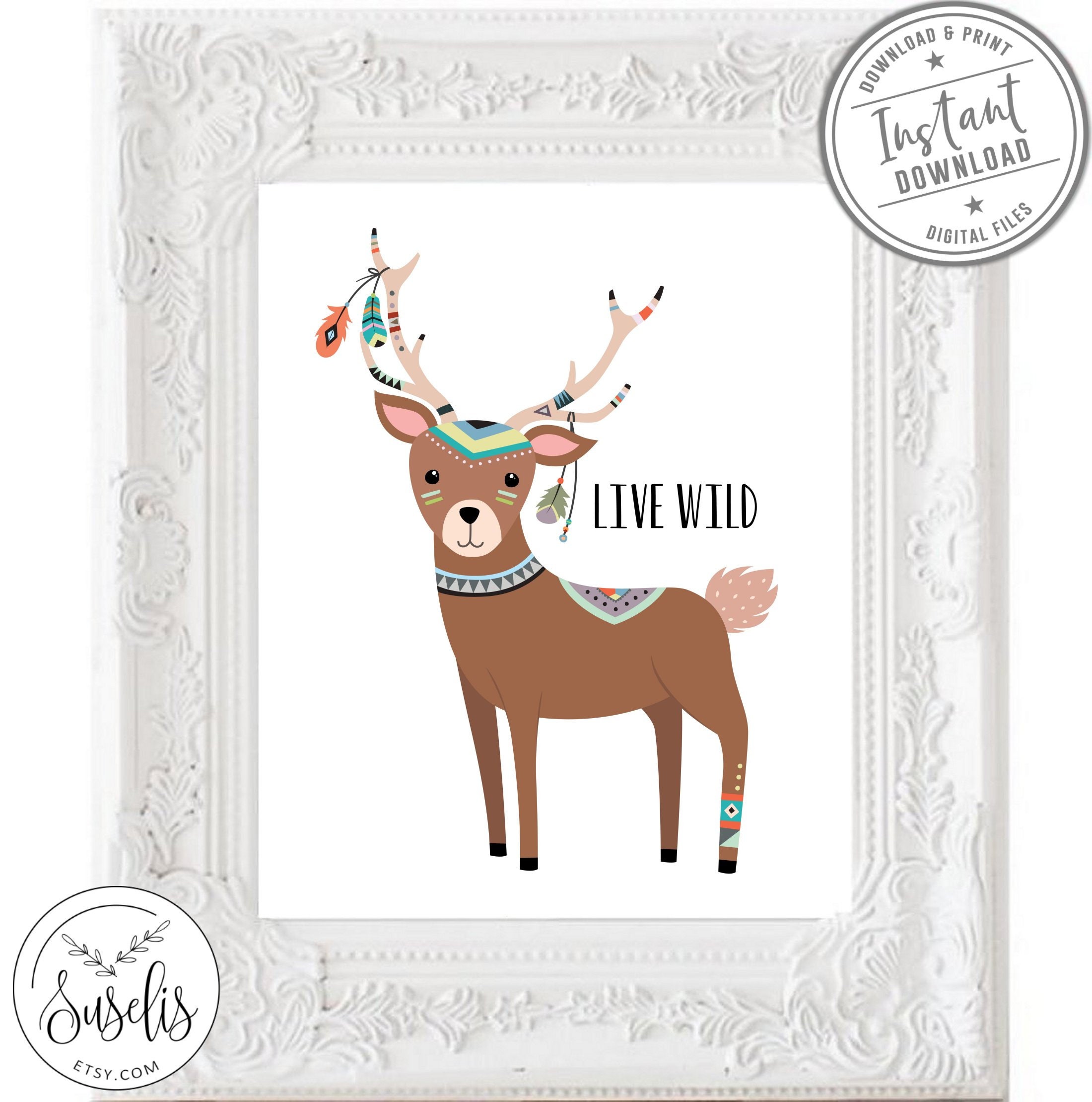 Woodland Tribal Animals Prints Printable Set of 4 Nursery | Etsy