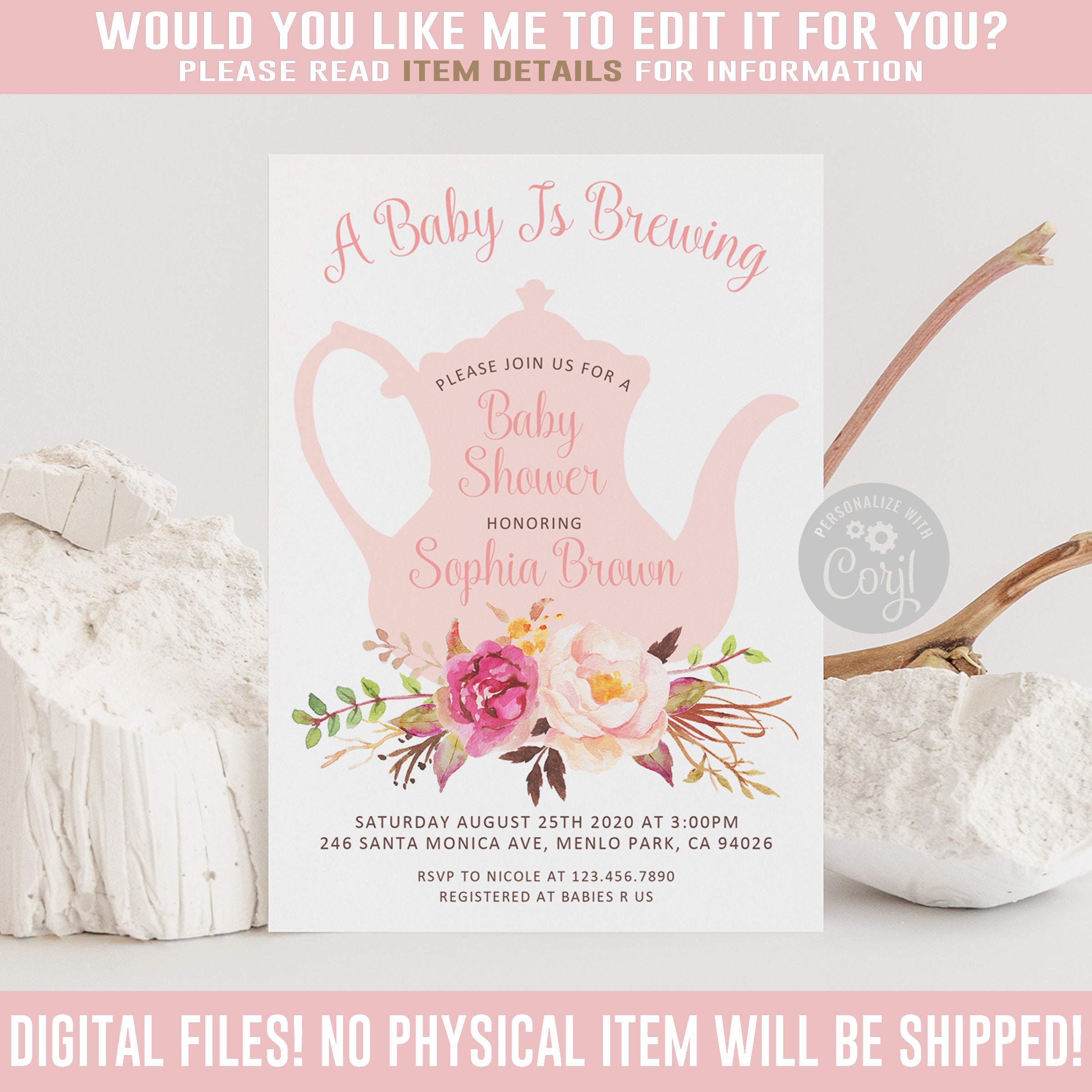 EDITABLE Tea Party Baby Shower Sprinkle Invitation Corjl | Etsy
