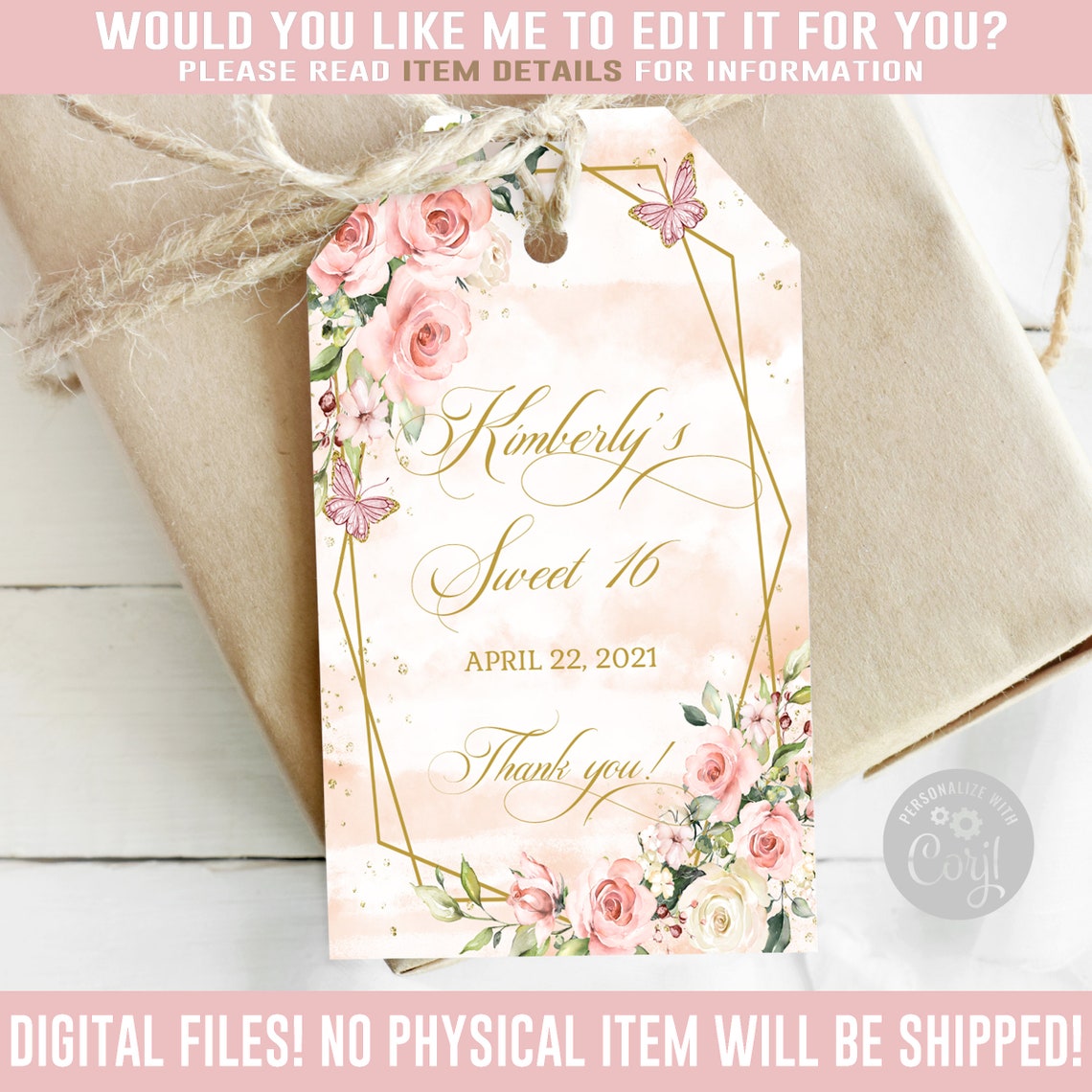 Editable Sweet 16 Favor Tag Blush Pink Gift Tag Sweet - Etsy