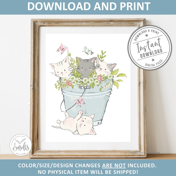Printable Cat Print Animal Nursery Sign Watercolor Kittens | Etsy