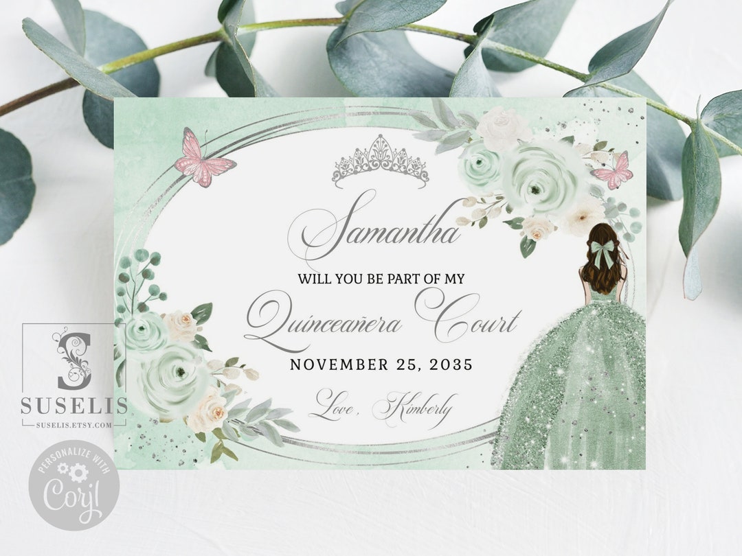 EDITABLE Quinceanera Court Proposal Template, Sage Green Flowers, Will ...