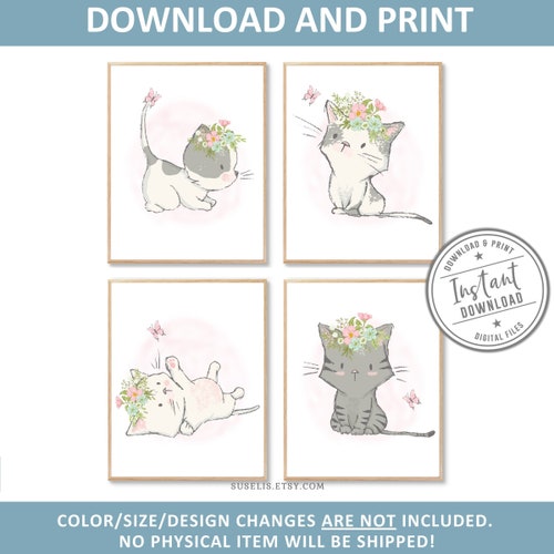 Printable Cat Print Animal Nursery Sign Watercolor Kitten - Etsy